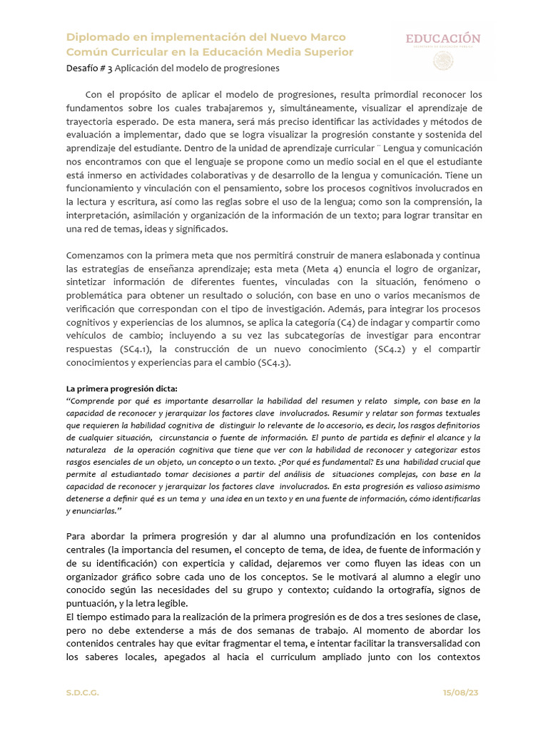 Desafío # 3 Aplicación Del Modelo de Progresiones | PDF | Evaluación | Aprendizaje
