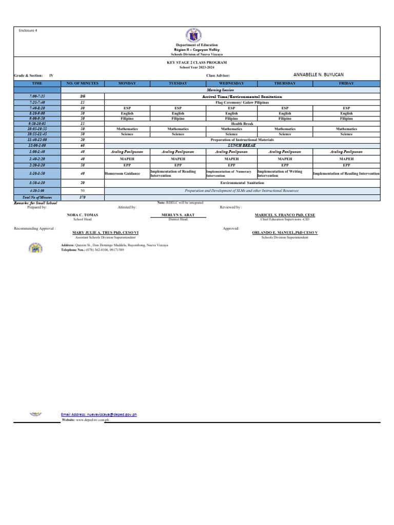 G4 Class Program | PDF