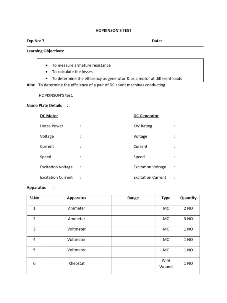 Hopkinsons Test | PDF | Electric Motor | Electric Generator