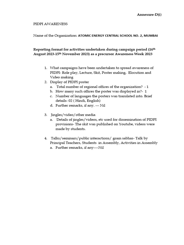 PIDPI Awareness at AECS Mumbai | PDF | Business