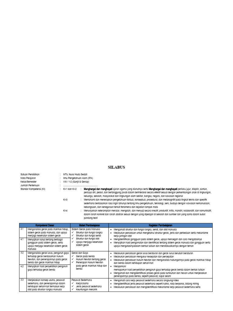 Silabus IPA Kelas 8 | PDF