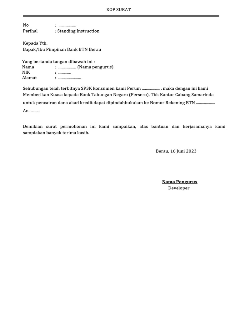 Contoh Standing Instruction | PDF