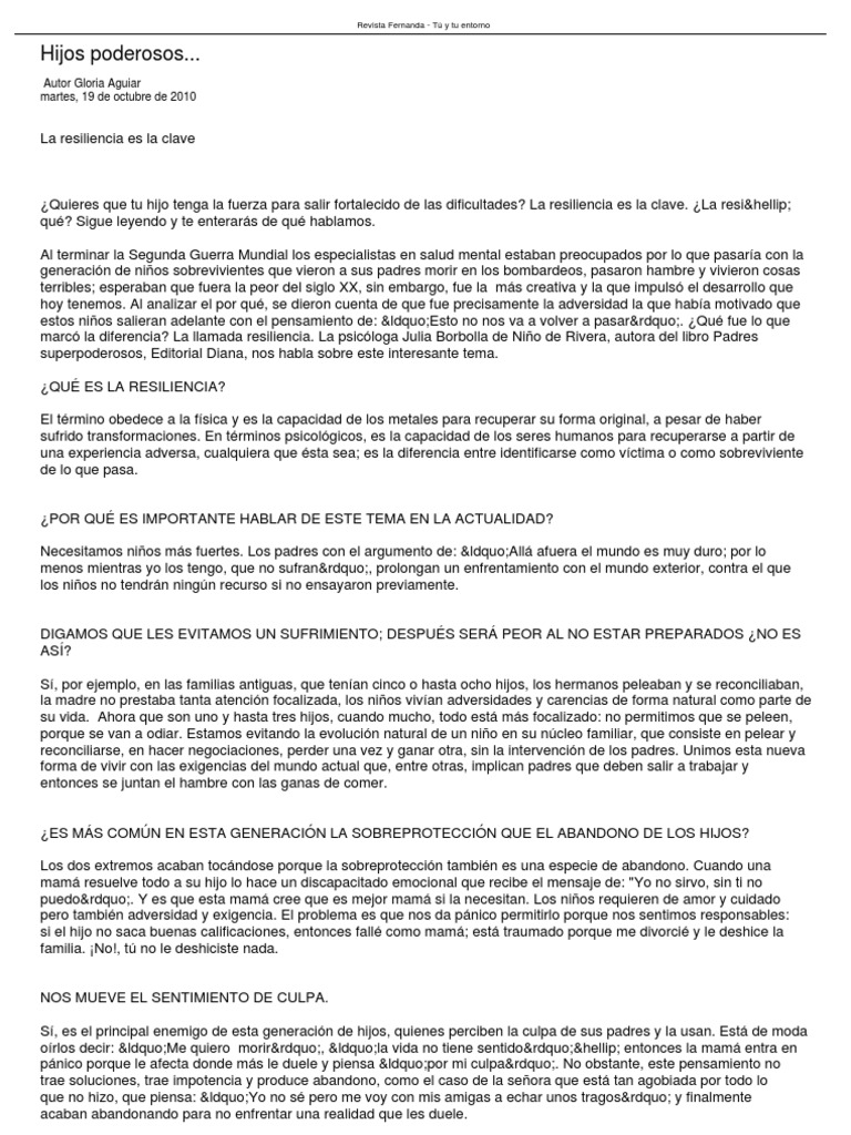Hijos Poderosos Resilencia | PDF | Resiliencia psicológica | Divorcio