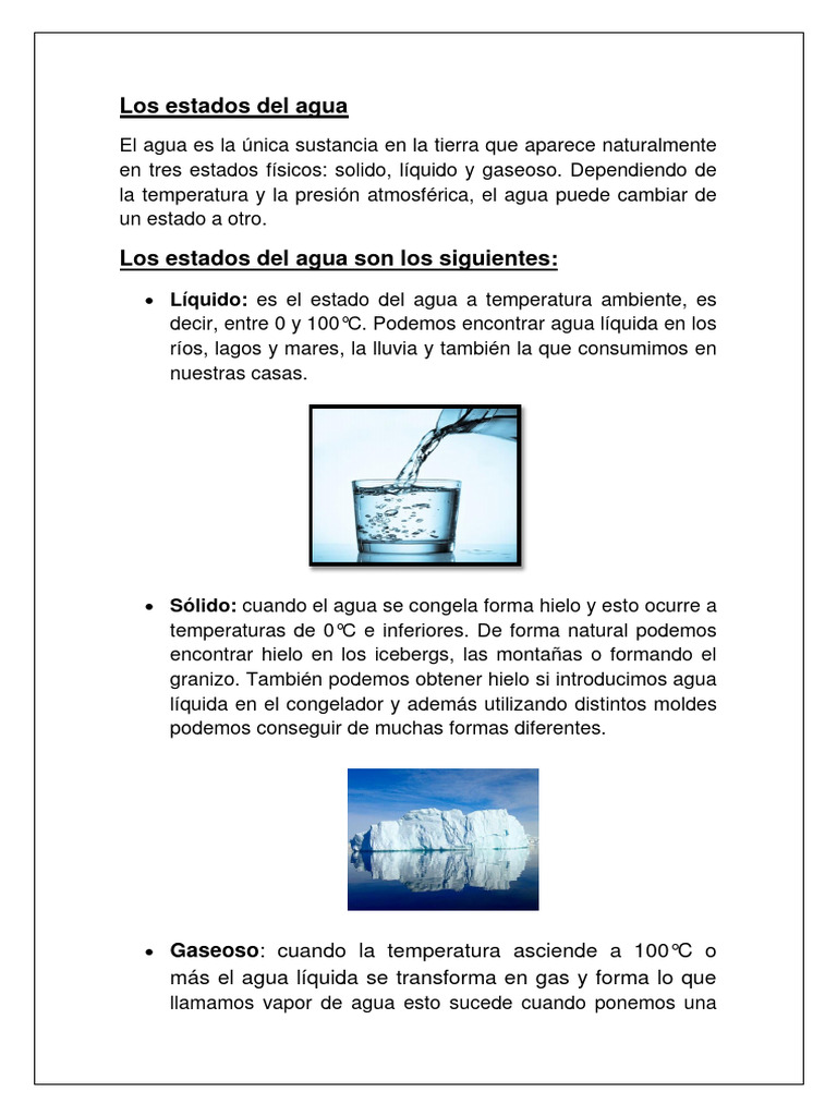 Estados del agua: sólido, líquido y gas | PDF
