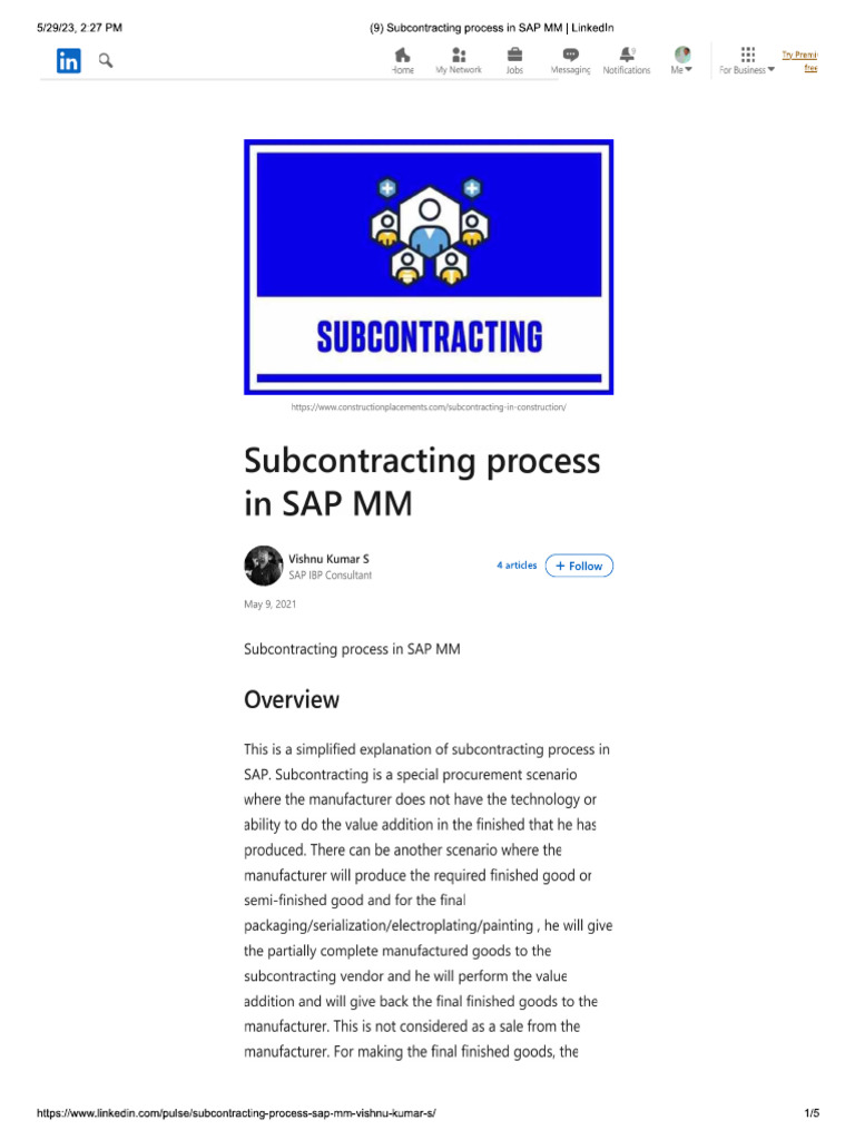 Subcontracting Process in SAP MM | PDF
