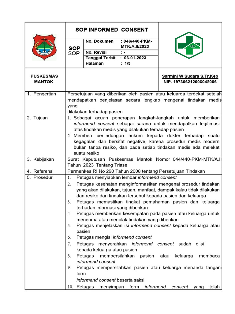 SOP INFORMED CONSENT Fiks Nira | PDF