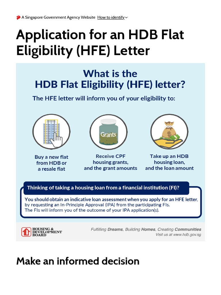 HDB - Application For An HDB Flat Eligibility (HFE) Letter | PDF