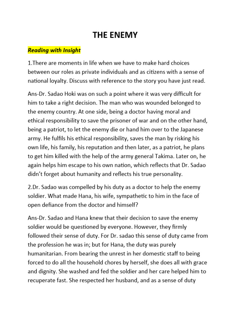The Enemy Class 12 Pdf 
