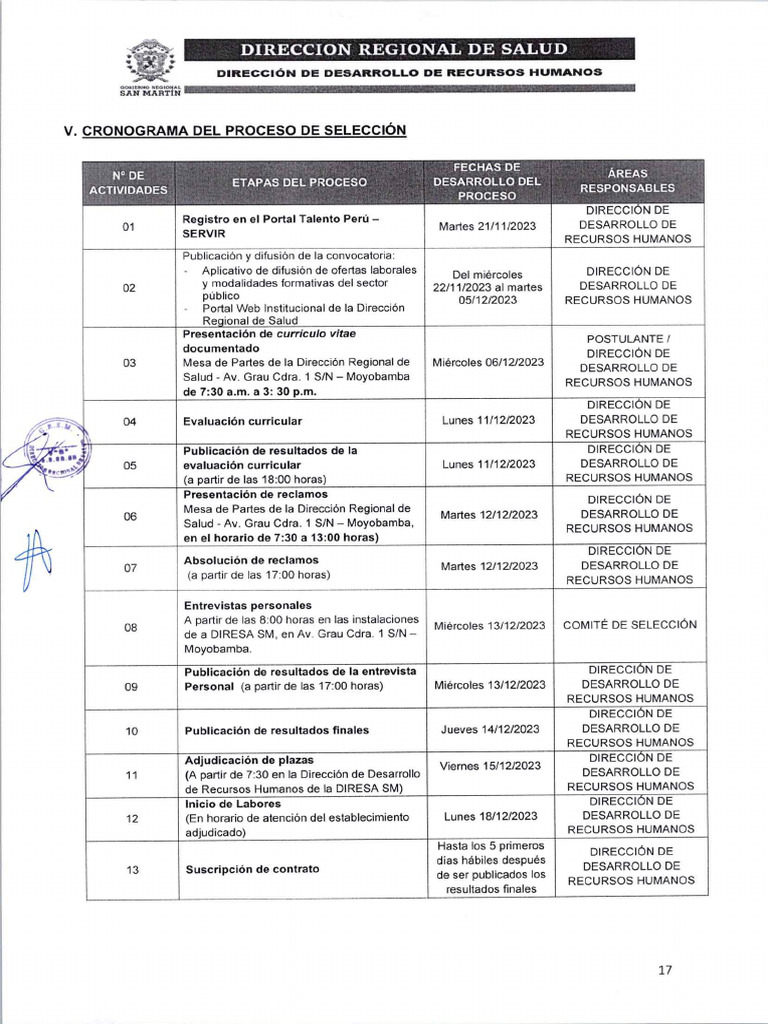 Cronograma Del Proceso de Seleccion | PDF