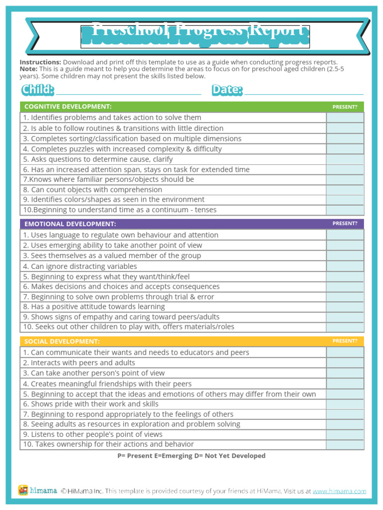 Preschool Progress Report Template | PDF