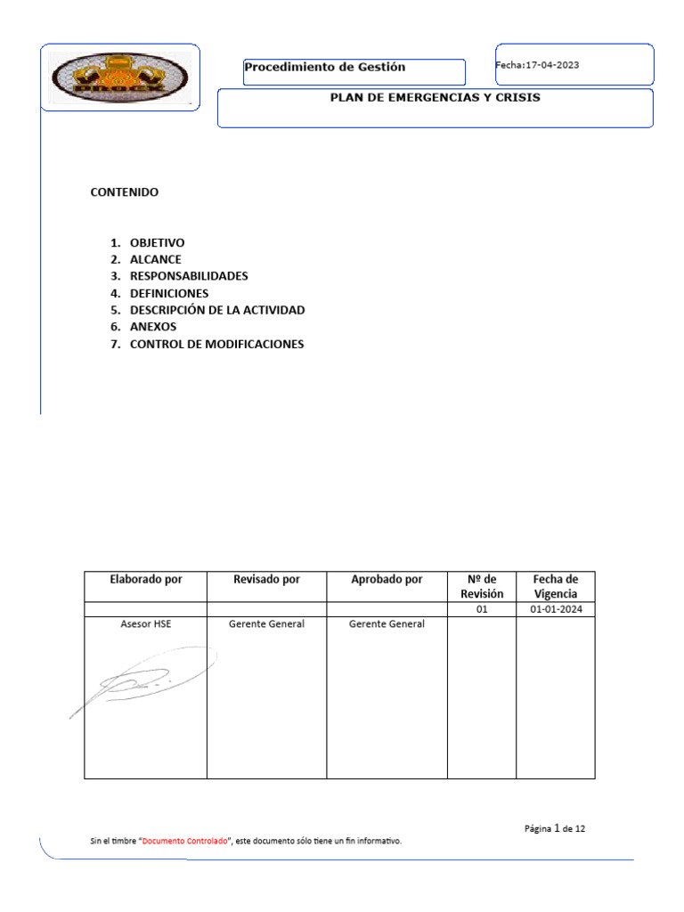 PG-HSE-003 Emergencias y Crisis Proex | PDF | Tecnología