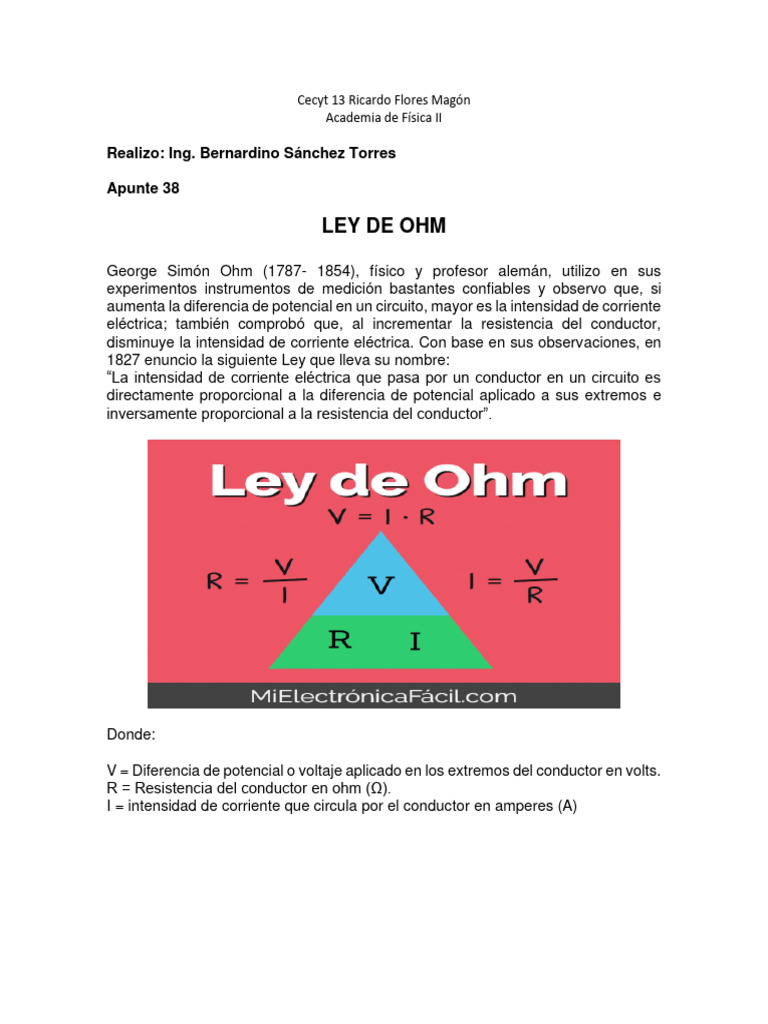 A38.Ley de Ohm | PDF | Resistencia Eléctrica y Conductancia | Física