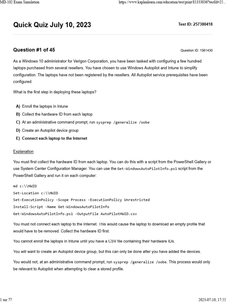MD-102 Exam Simulation | PDF | Mobile App | Windows 10