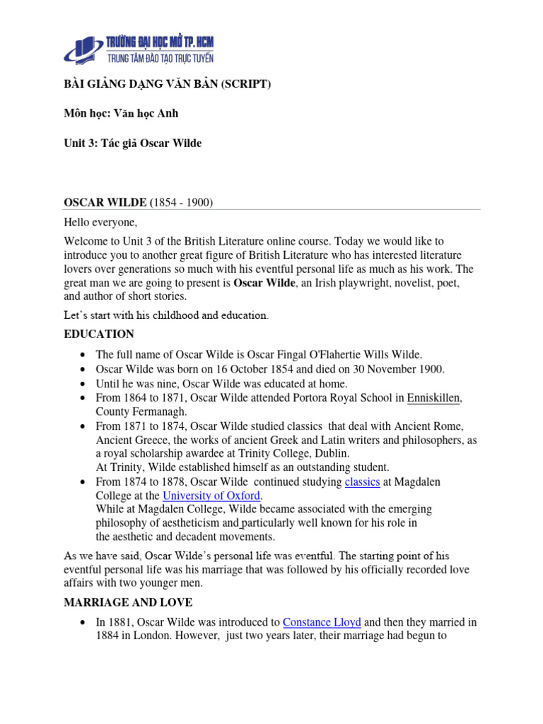 Unit 3 - Script | PDF | Oscar Wilde
