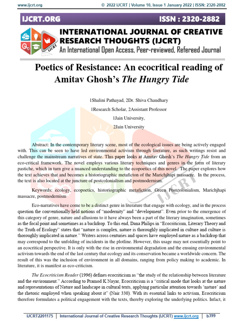 Poetics of Resistance: An Ecocritical Reading of Amitav Ghosh's The ...