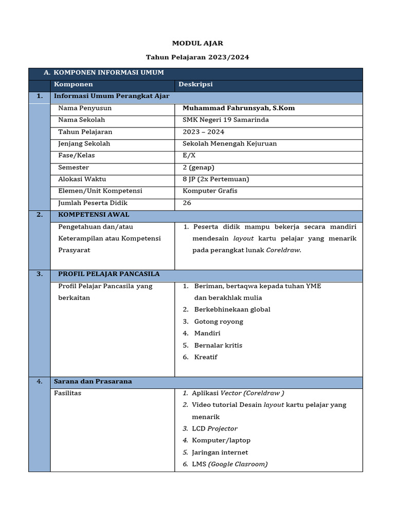 Modul Ajar DKV Komputer Grafis Fase E | PDF | Seni