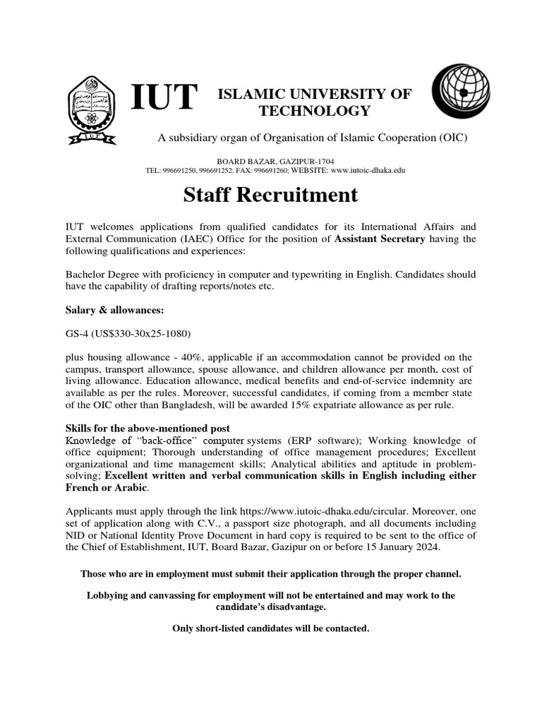 IUT Assistant Secretary Job Circular 2024 | PDF | Business