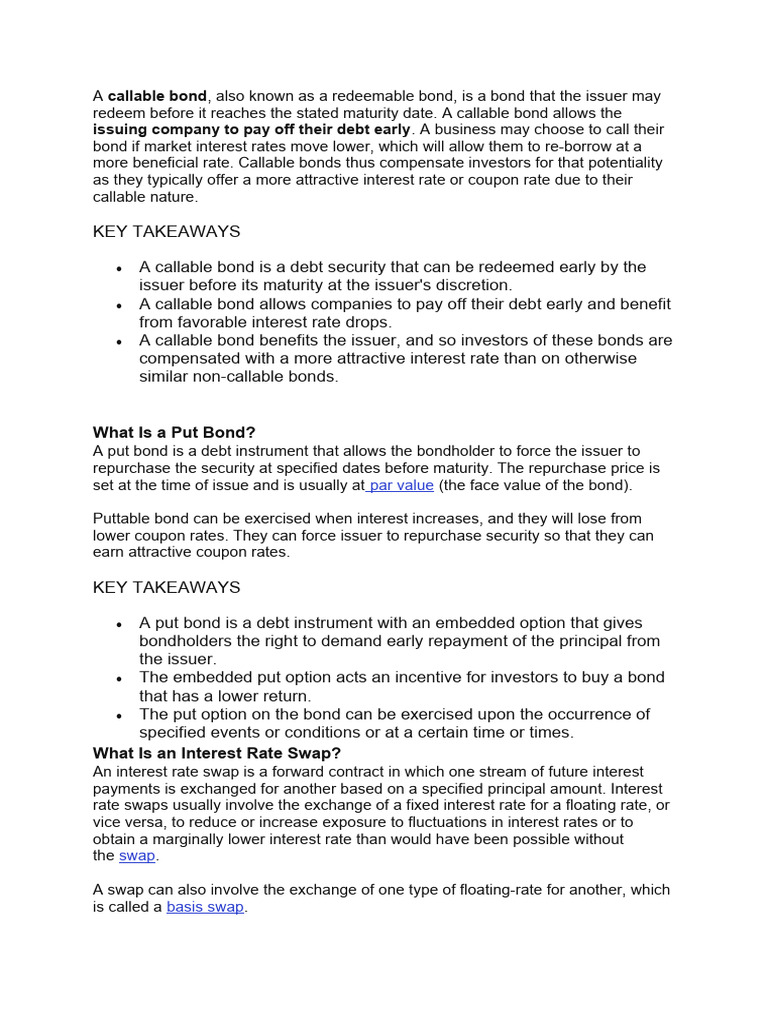Callable Puttable Bonds | PDF | Swap (Finance) | Bonds (Finance) Callable Puttable Bonds | PDF | Swap (Finance) | Bonds (Finance)