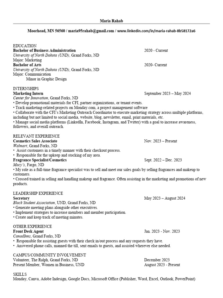 Marketing and Communication Student Resume | PDF | Computing | Business