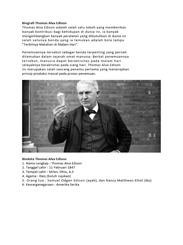 Biografi Thomas Alva Edison | PDF | Ilmu Sosial | Sejarah
