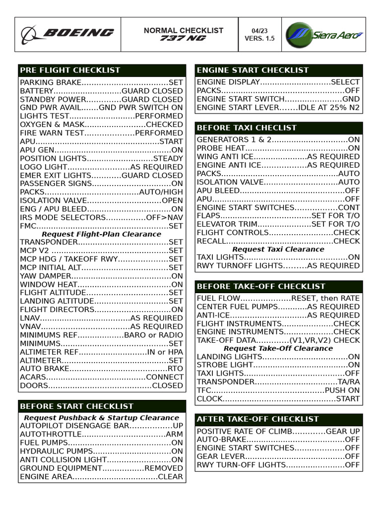 B737NG Normal Checklist Sierra | Download Free PDF | Takeoff | Aerospace