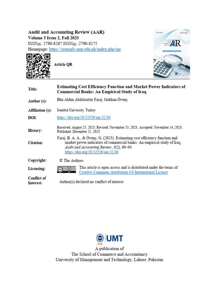 Estimating Cost Efficiency Function and Market Power Indicators of ...