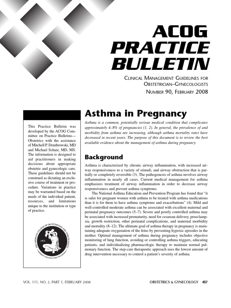 ACOG Practice Bulletin - Number 90 - Asthma in Pregnancy | PDF | Asthma ...