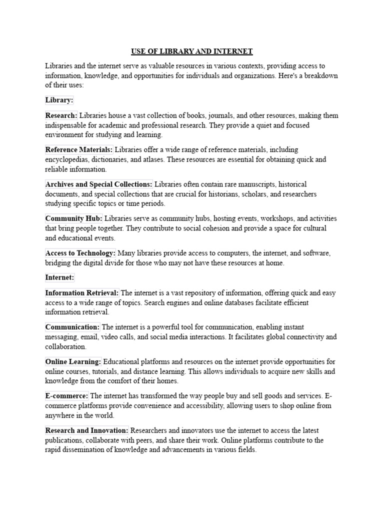 Use of Library and Internet | Download Free PDF | Internet | Libraries