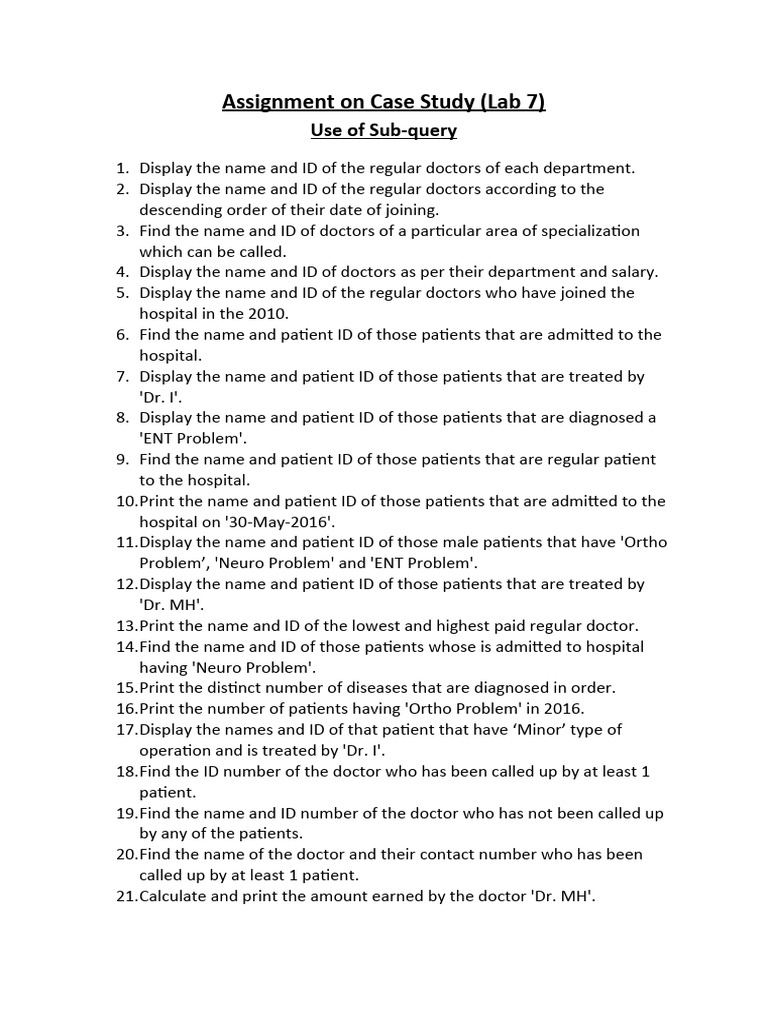 RDBMS - Assignment-Lab 7 (Sub Query) | PDF | Law | Self-Improvement