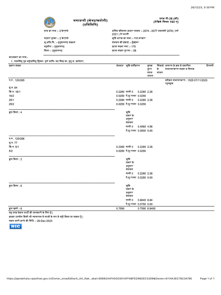 Raman Jamabandi | PDF