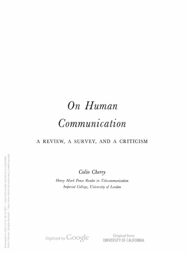 Colin Cherry - On Human Communication (Toc and CH 1) | PDF ...