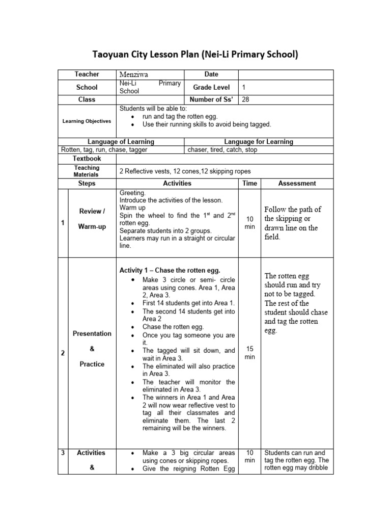 1st Grade PE - Week 13 | PDF | Teachers | Pedagogy