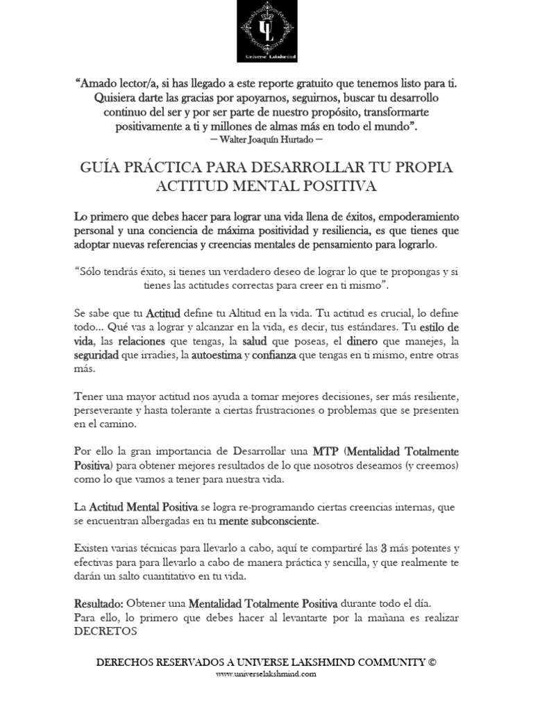 WALTER HURTADO - Desarrolla Tu Actitud Mental Positiva (Guía Práctica ...