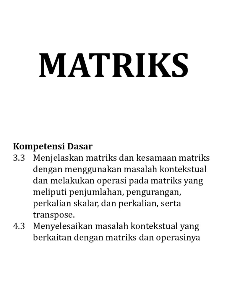 Jenis dan Operasi Matriks Dasar | PDF