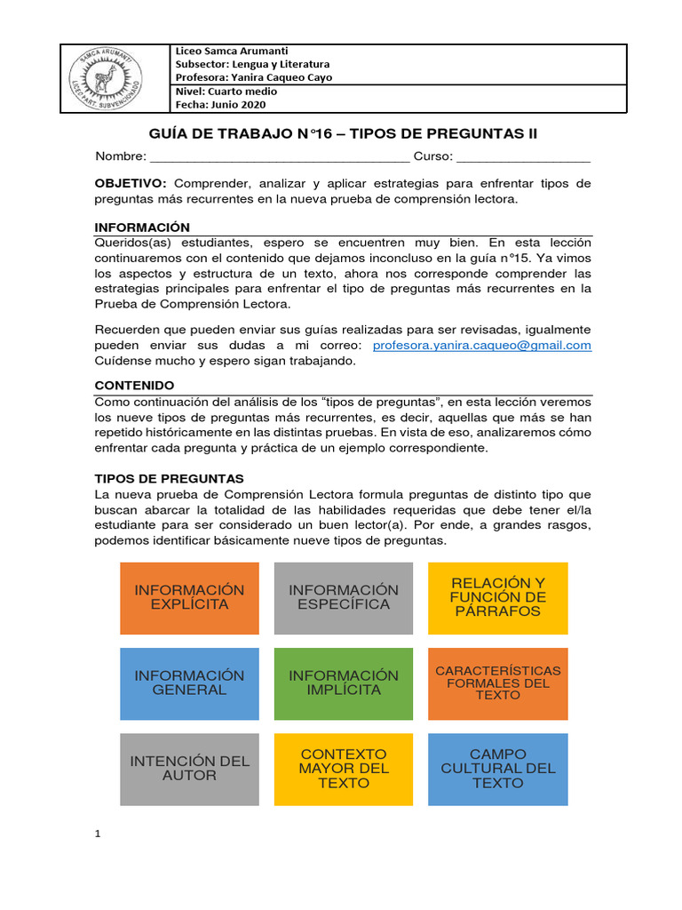 Guã A 16 - Tipos de Pregunta Ii | PDF