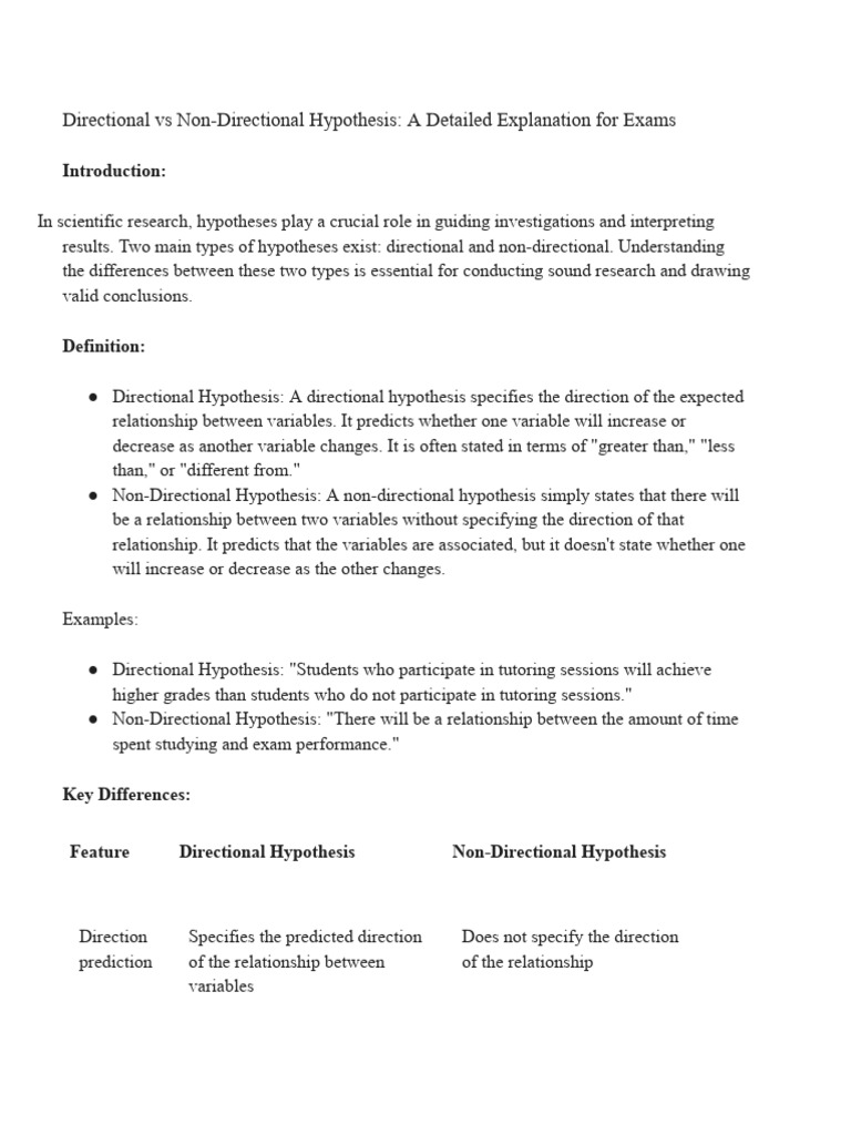 Directional Hypothesis Vs Non-Directional Hypothesis | PDF | Self ...