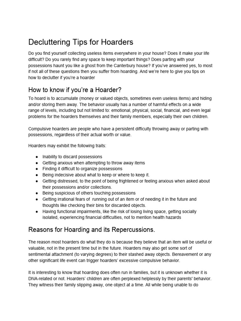 Decluttering Tips For Hoarders | PDF