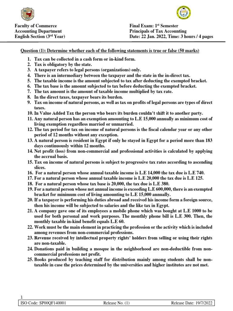 Final Exam Tax | PDF | Business | Law