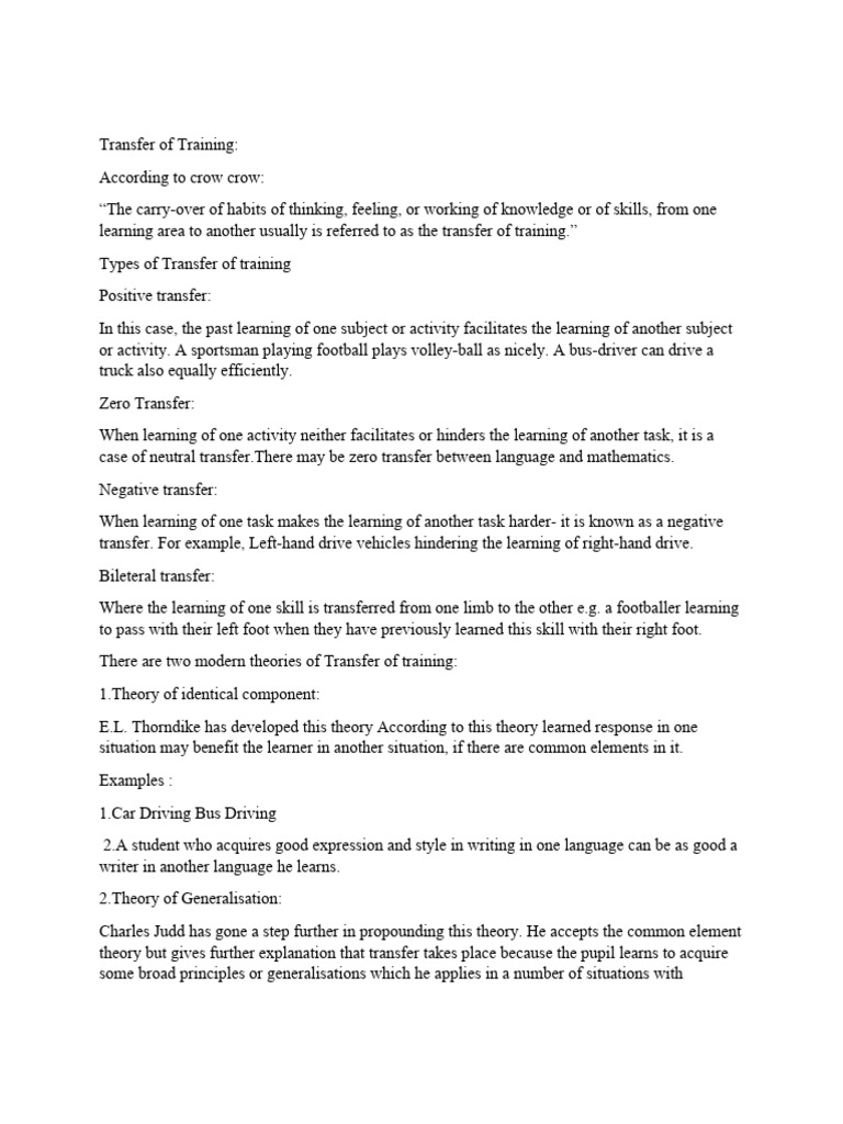 Transfer of Training | PDF