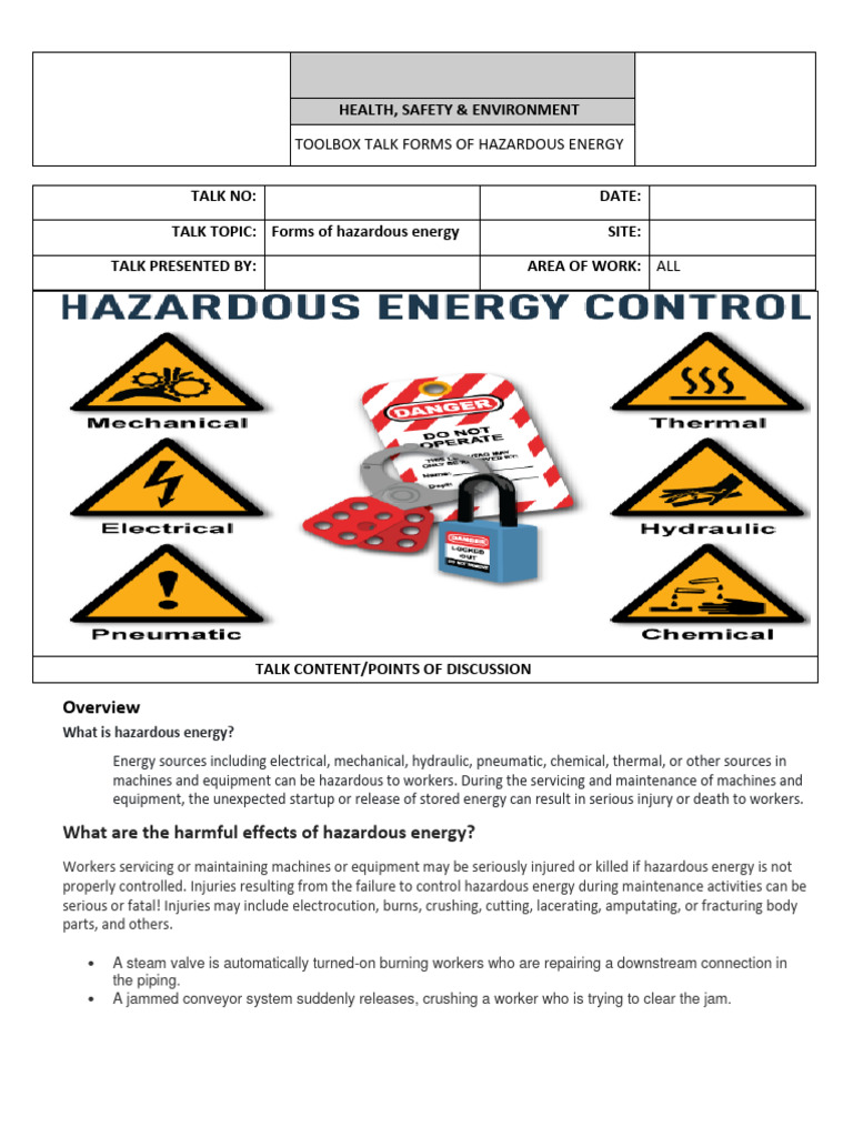 Safety Hazardous Energy