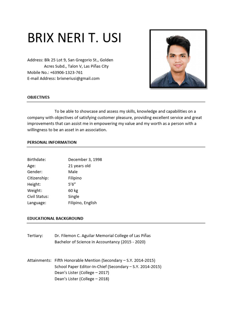 CV Resume USI Brix Neri T. | PDF