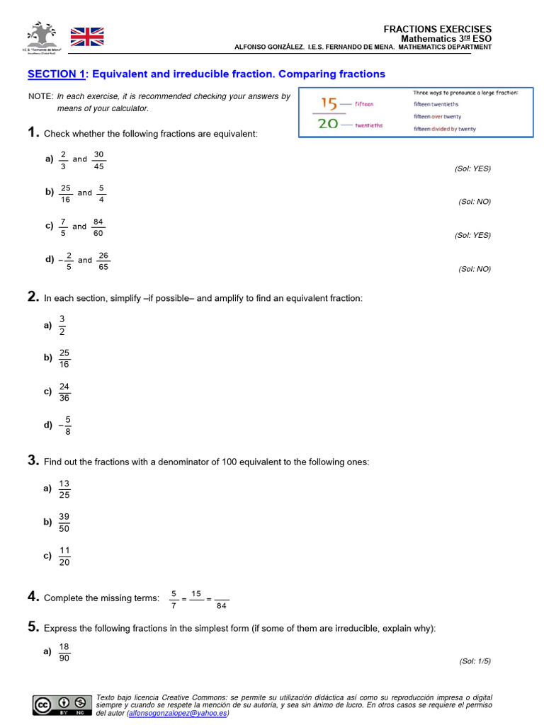 2 Fractions Exercises | PDF