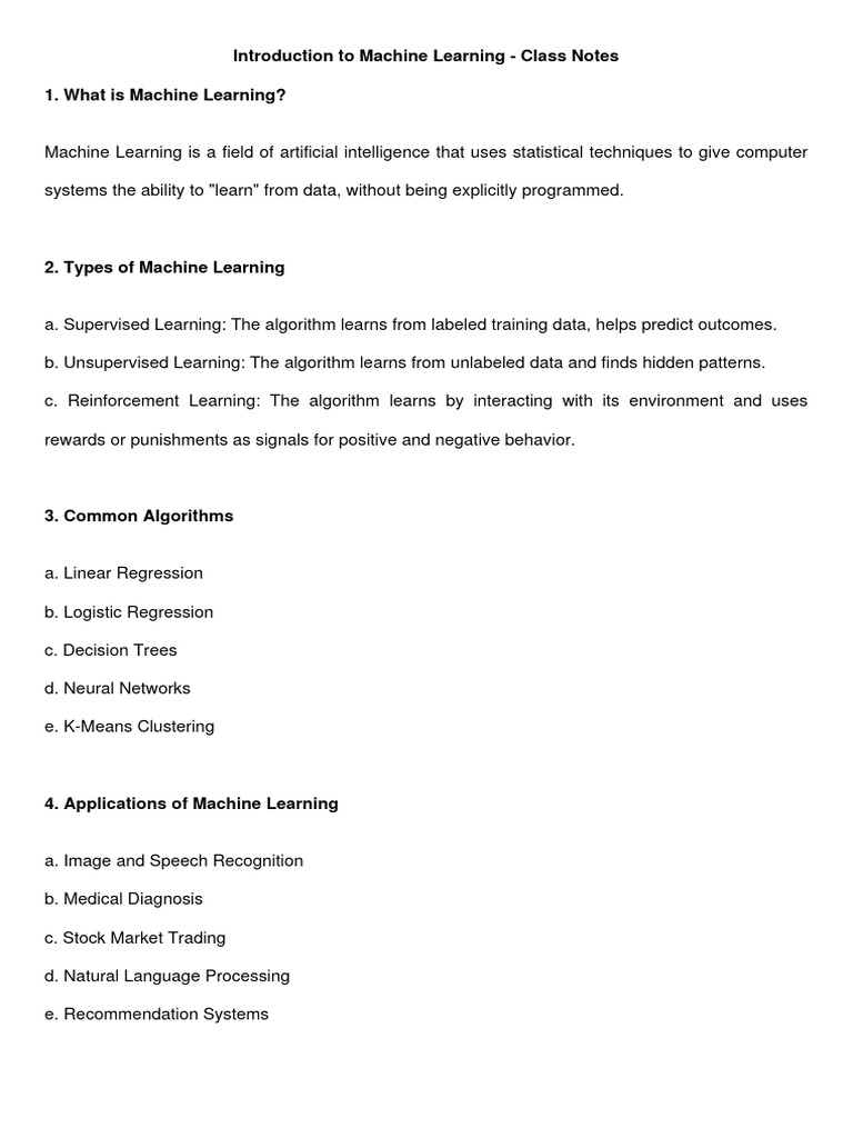 Machine Learning Class Notes | PDF | Computers Machine Learning Class Notes | PDF | Computers