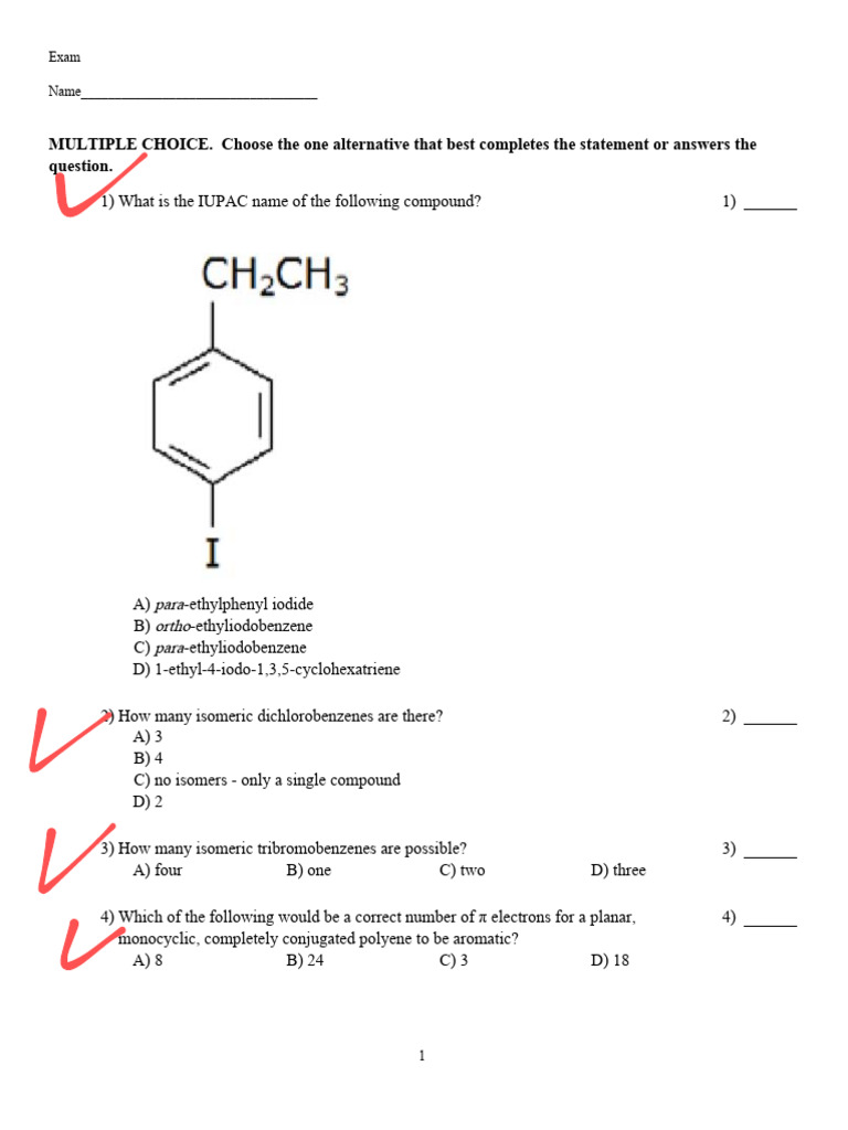 Questions On Aromatic Compounds | PDF | Benzene | Chemistry