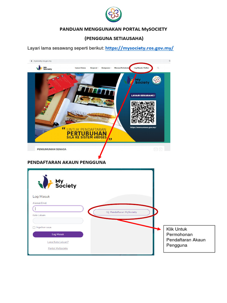 PANDUAN MENGGUNAKAN PORTAL MySOCIETY (PENGGUNA SETIAUSAHA) | PDF | Komputer