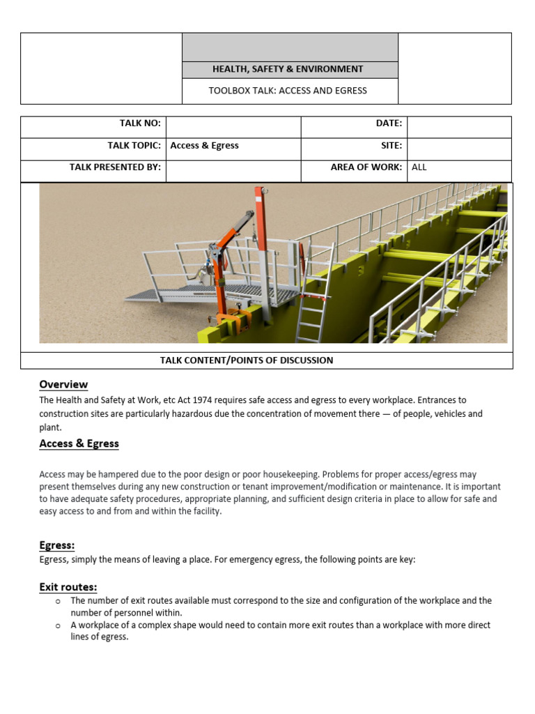 TBT Access & Egress | Download Free PDF | Occupational Safety And ...