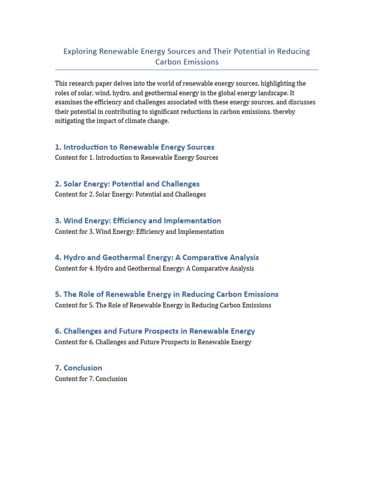 Renewable Energy Sources Research Paper | PDF