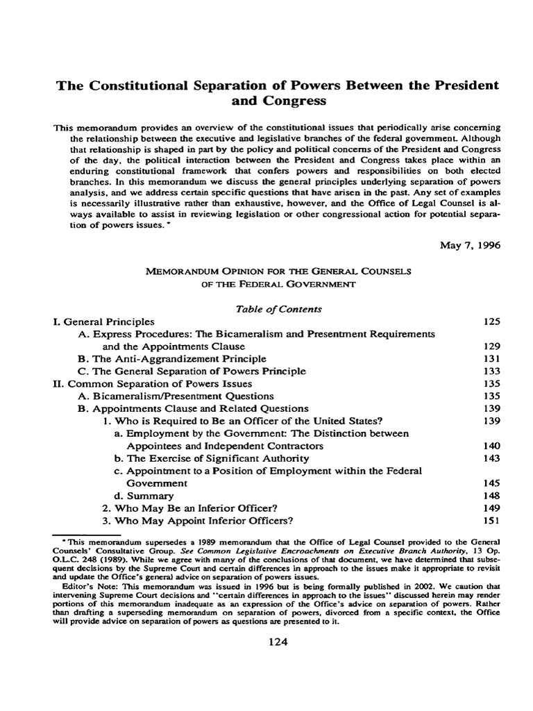 The US Constitution and The Separation of Powers | Download Free PDF ...