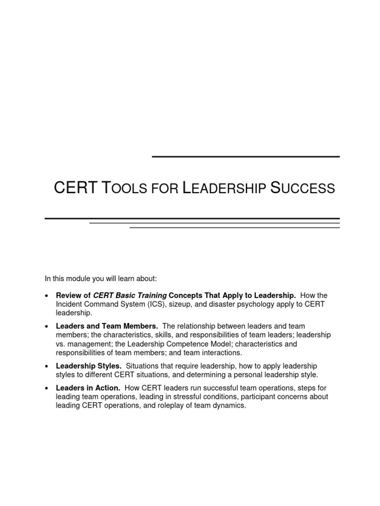 Leadership Skills for CERT Success | PDF | Leadership | Incident ...