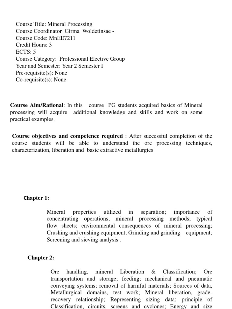 Mineral Processing Course Overview | PDF | Metals | Metallurgy
